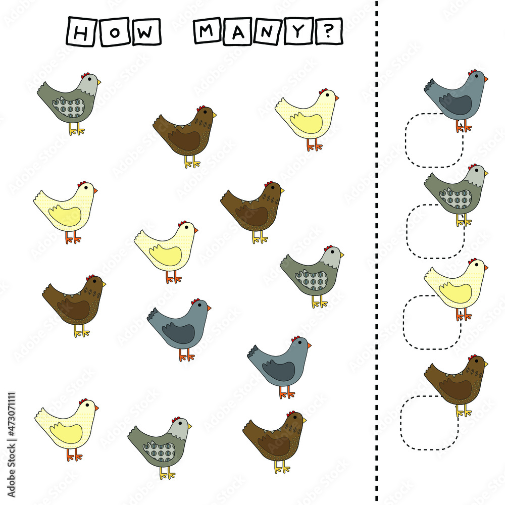 How many counting game with funny animals chickens. Preschool worksheet ...