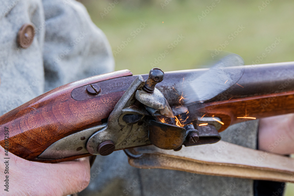 Poster flint lock black powder musket with spark – Tableau | Europosters