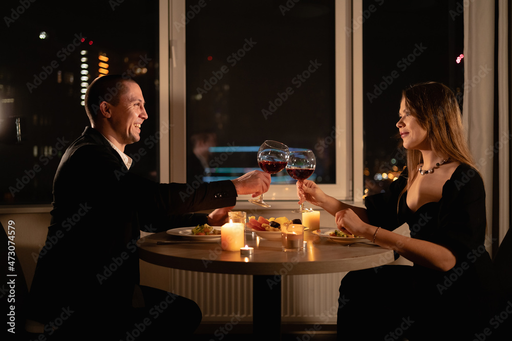 Evening date millennial couple, Caucasian family in love having a ...
