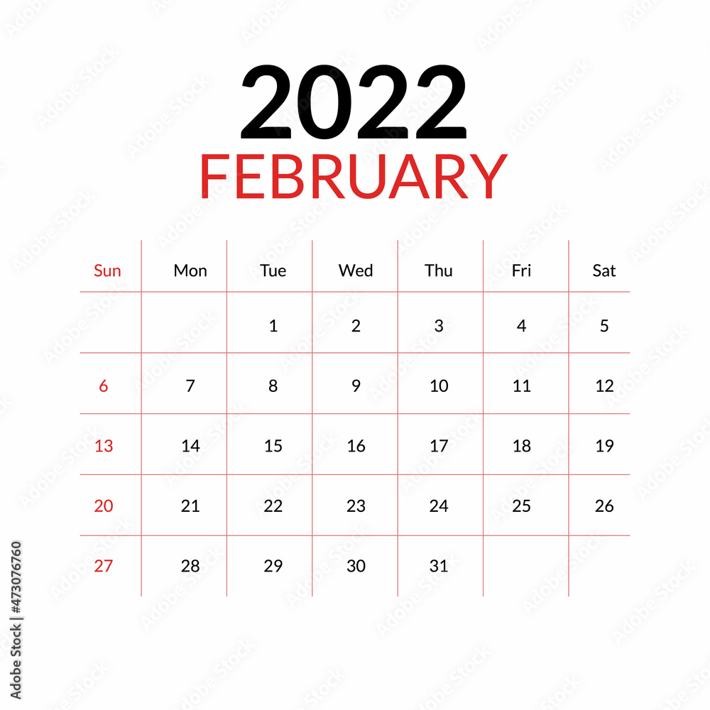 February 2022 calendar. Week starts on sunday. Desk calendar template ...