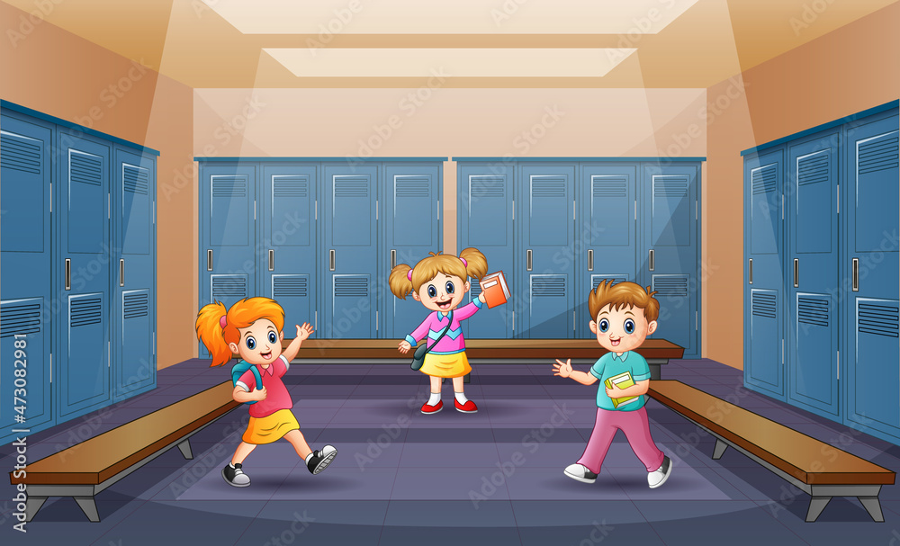 Cartoon happy student in the locker room illustration Stock Vector ...
