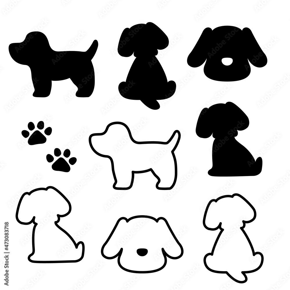 Simple and cute dog silhouette material collection, vector de Stock ...