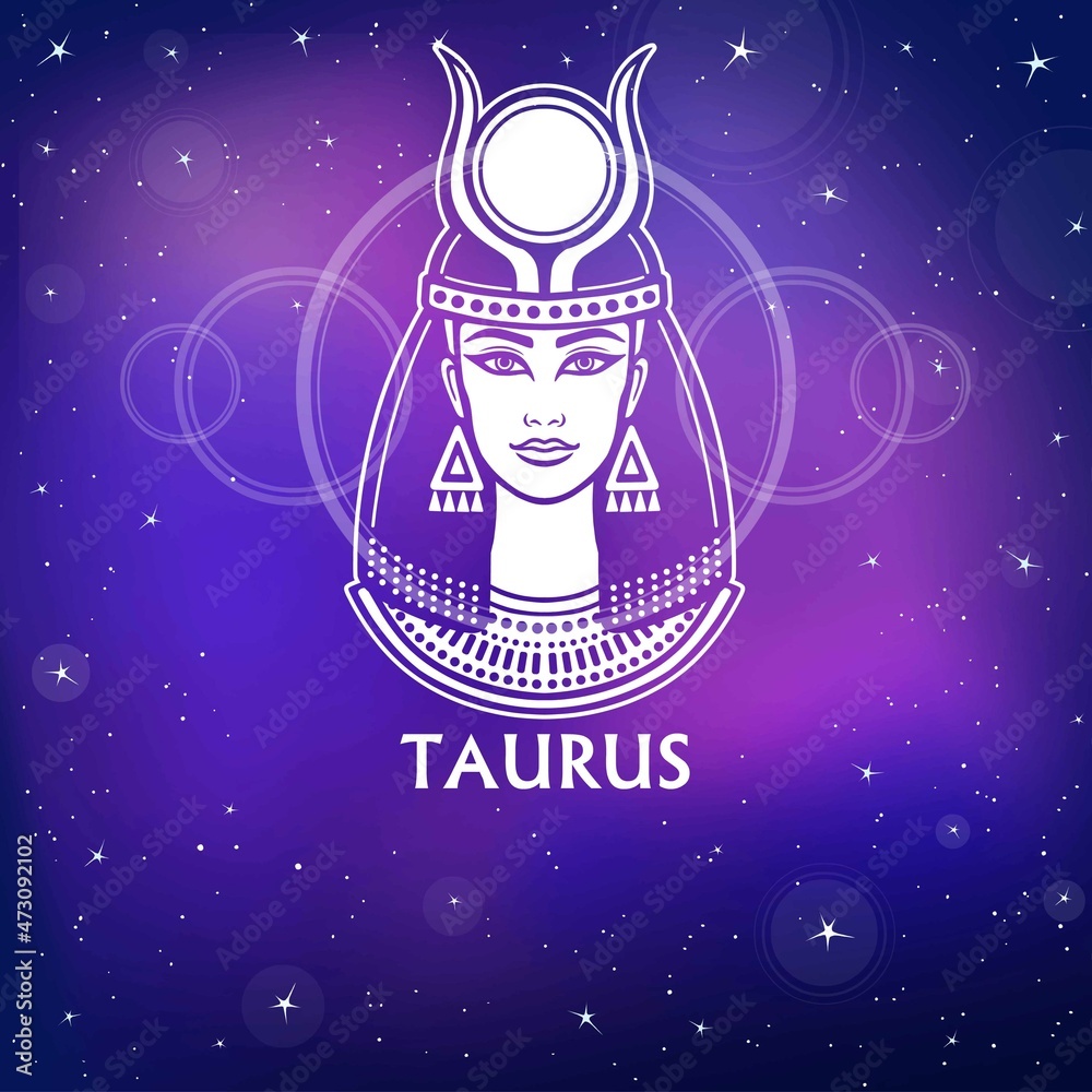 Zodiac sign Taurus. Fantastic princess, animation portrait. White ...