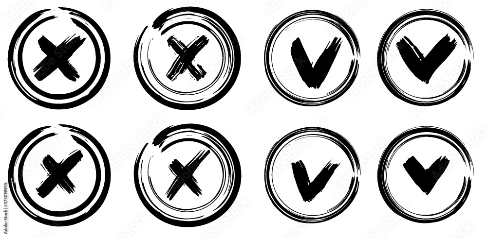Tick and cross vector signs. Dry brush strokes, hand drawn Stock Vector ...