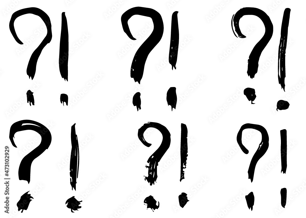 Dry brush strokes, hand drawn vector question marks and exclamation ...