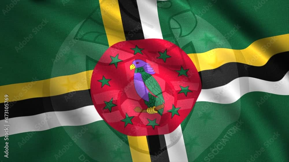 Flag of Dominica with crossed lines and a parrot bird inside a red ...