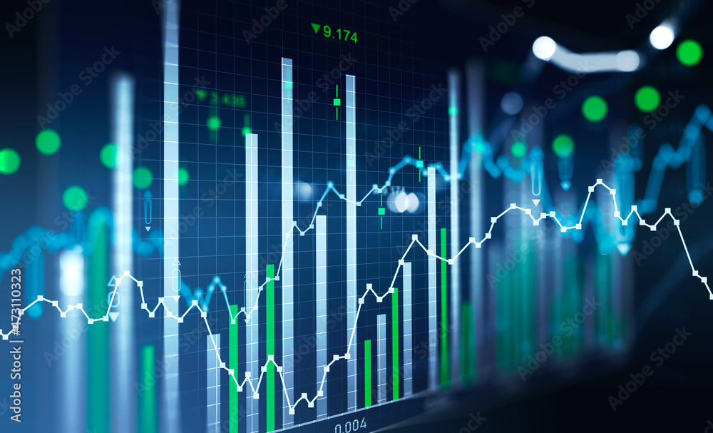 Financial chart and rising graph with bar diagrams Stock Illustration ...