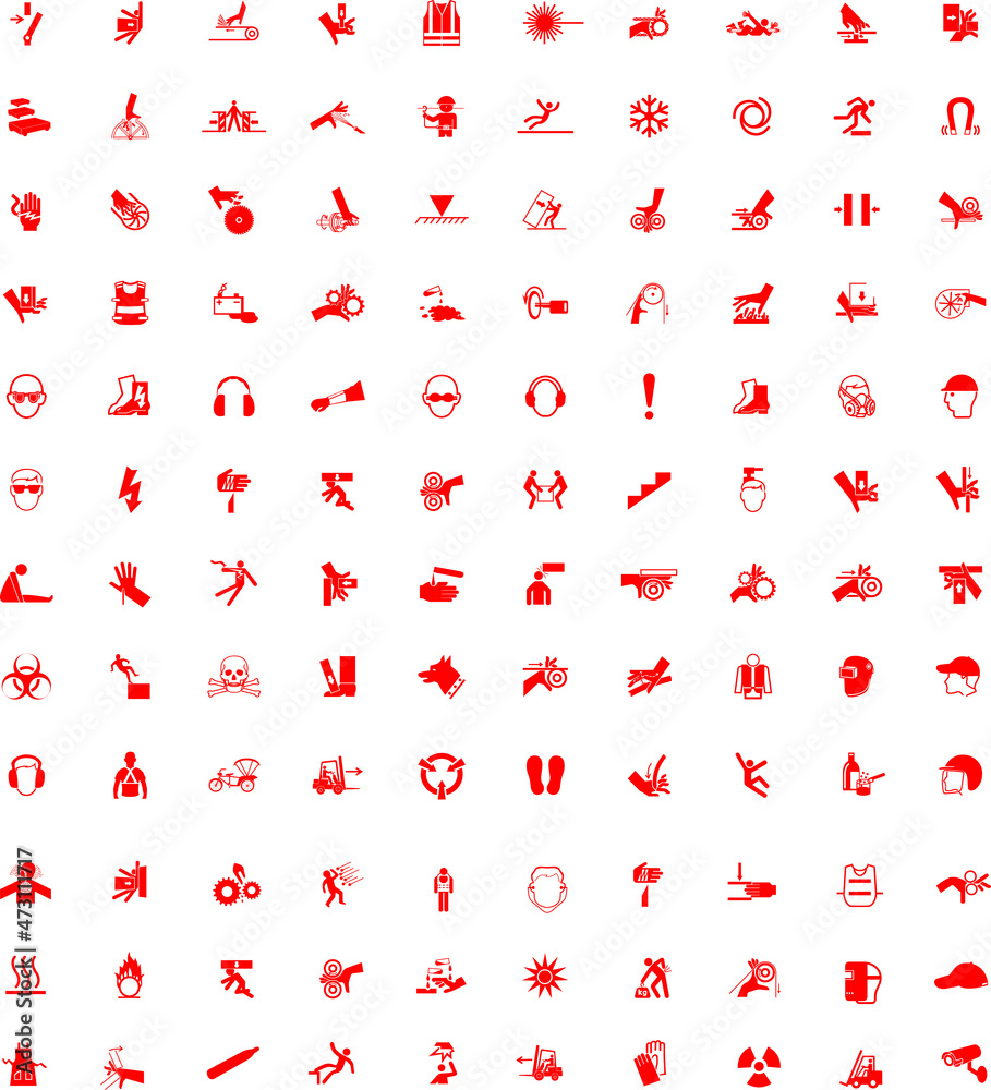 Warning Symbol Safety Sign Caution, notice label flat vector collection ...