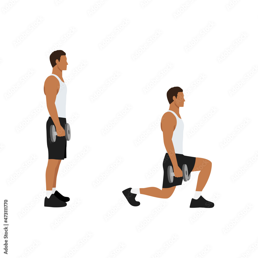Man doing Dumbbell walking lunges exercise. Flat vector illustration ...