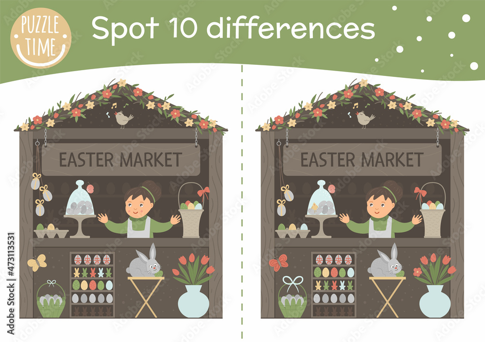 Easter find differences game for children. Holiday activity page with ...