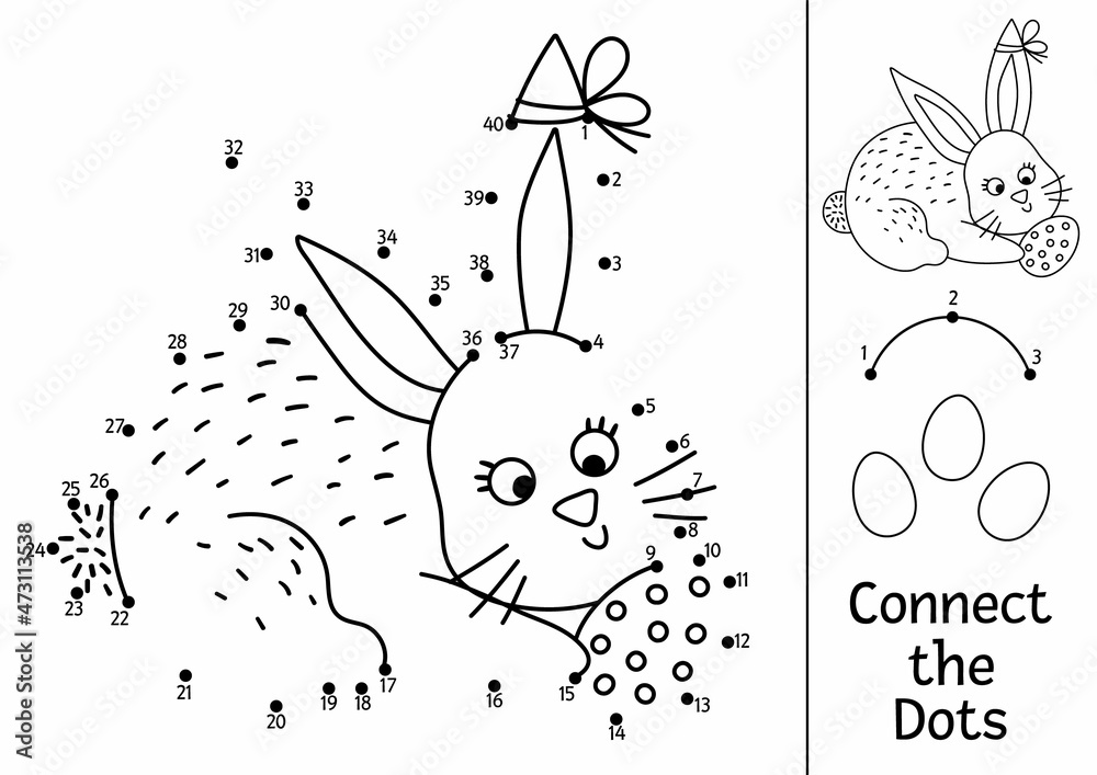 Vector Easter dot-to-dot and color activity with cute bunny holding egg ...