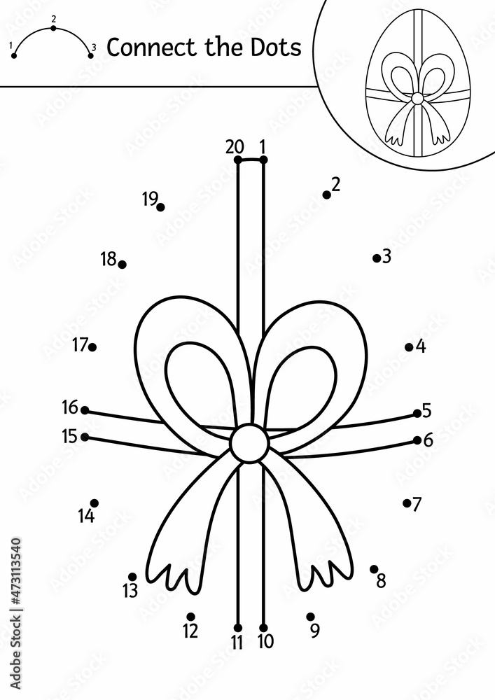 Vector Easter dot-to-dot and color activity with cute egg and bow ...
