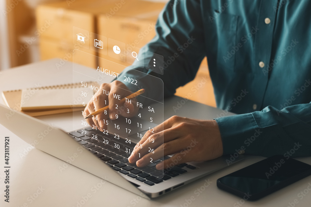 businessman using laptop computer Plan work and update tasks with ...