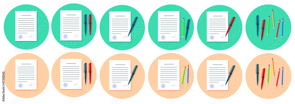 Writing text letter content on paper document sheets via pen and pencil ...