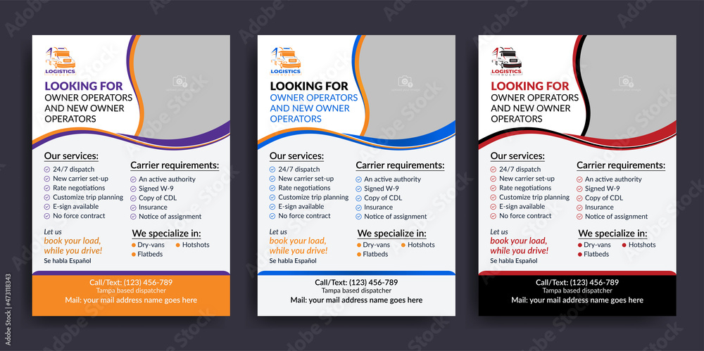 Modern dispatch trucking company freight broker flyer, truck dispatcher ...