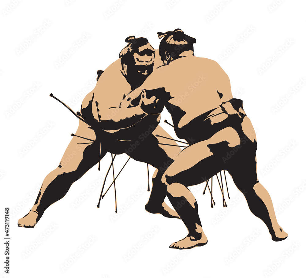 Vecteur Stock Sumo wrestling stylization. Two wrestlers try to push ...