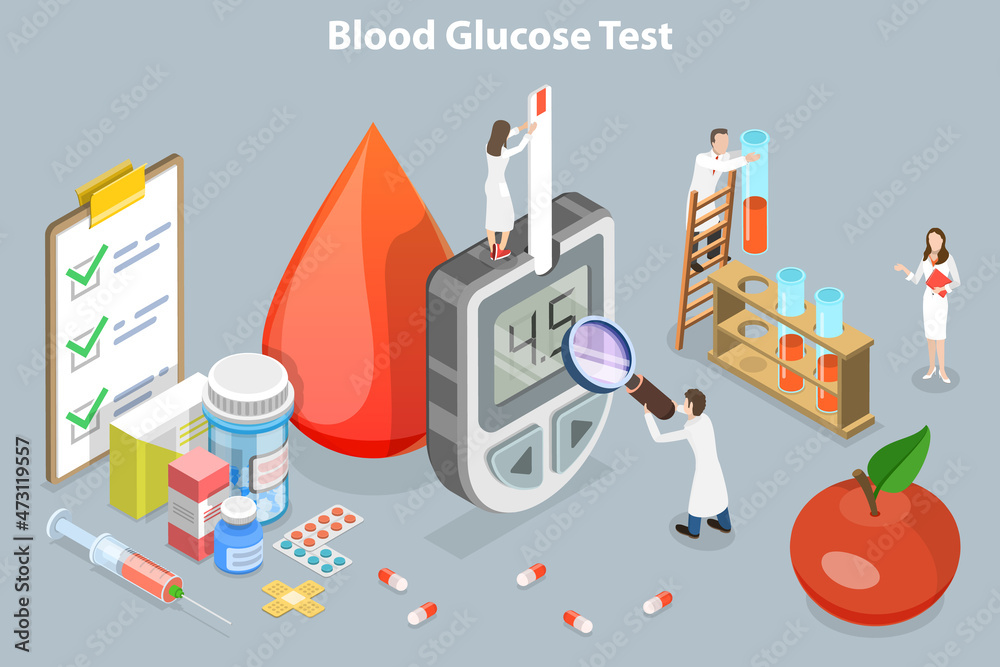 3D Isometric Flat Vector Conceptual Illustration of Blood Glucose Test ...