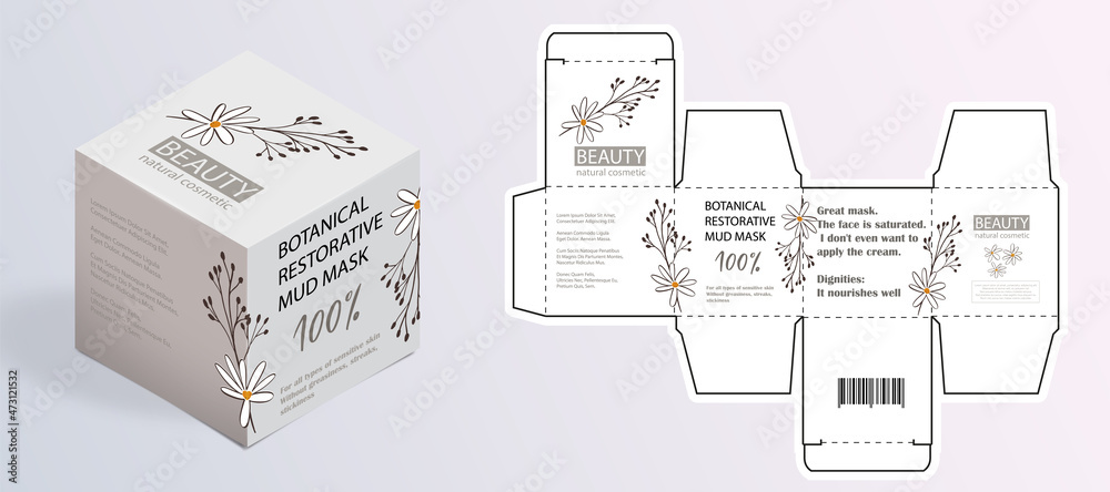 Design of the cosmetic packaging template. Cut. Cosmetic cream mask ...