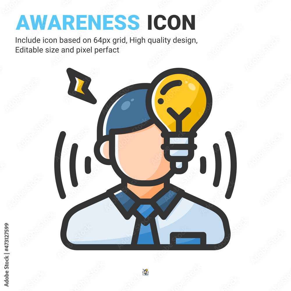 Awareness icon vector with outline color style isolated on white ...