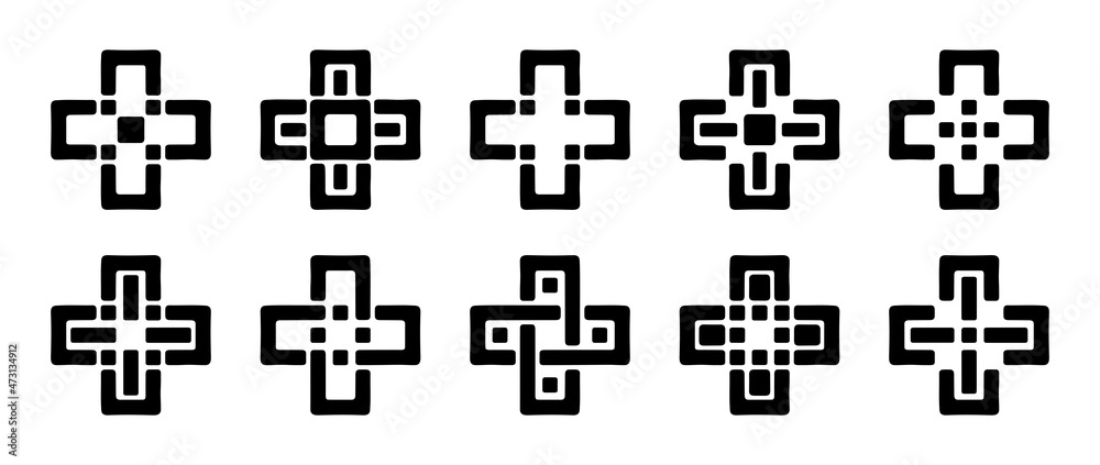 Cross shapes collection. Set of cross icons. Geometric tiles. Vector ...