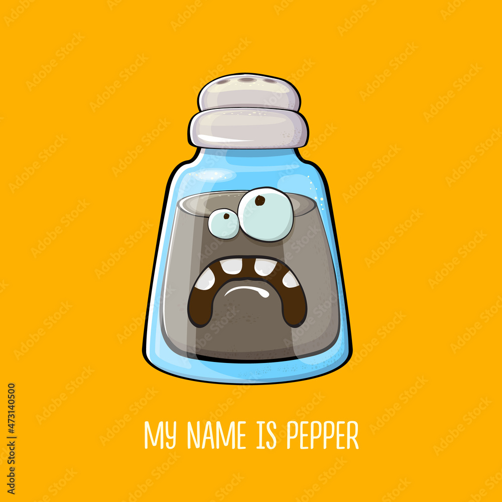 Vector cartoon pepper shaker with smiling faces isolated on orange ...