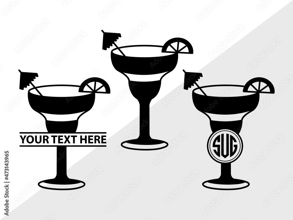 Margarita Glass Monogram Svg Cut File Martini Glass Svg Summer Svg Wine Glass Svg Lime