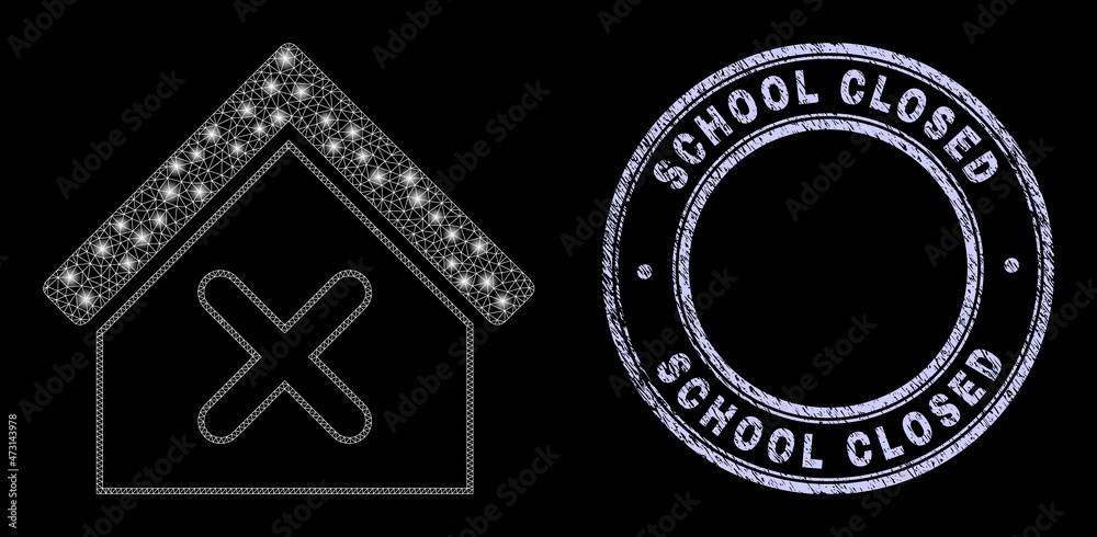 Vecteur Stock Light polygonal mesh net closed house icon with glare ...