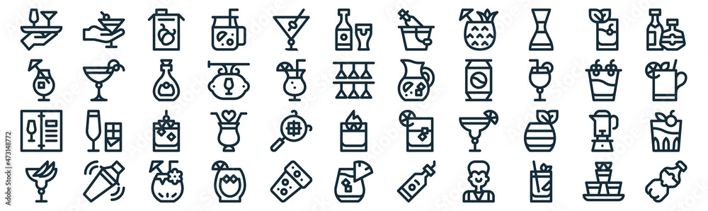 cocktails thin line icon set such as pack of simple martini, bar ...