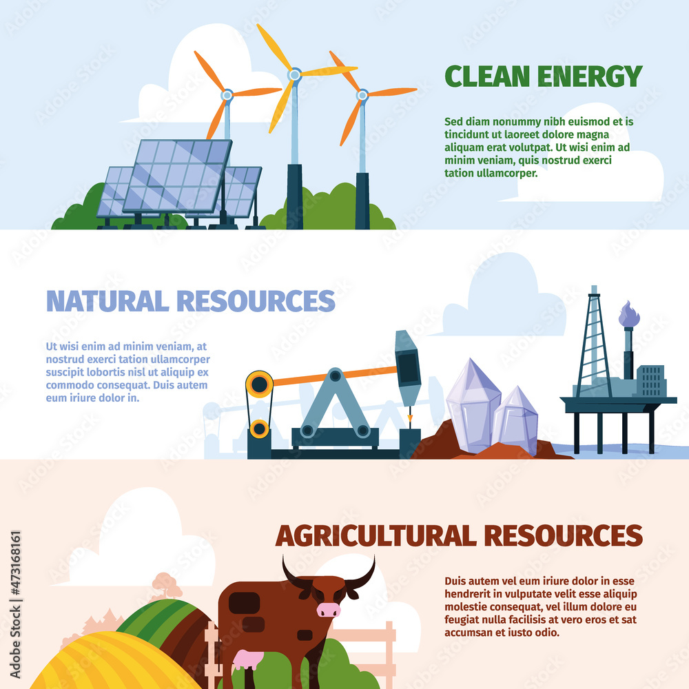 Natural resources banners. Eco friendly environment with natural ...