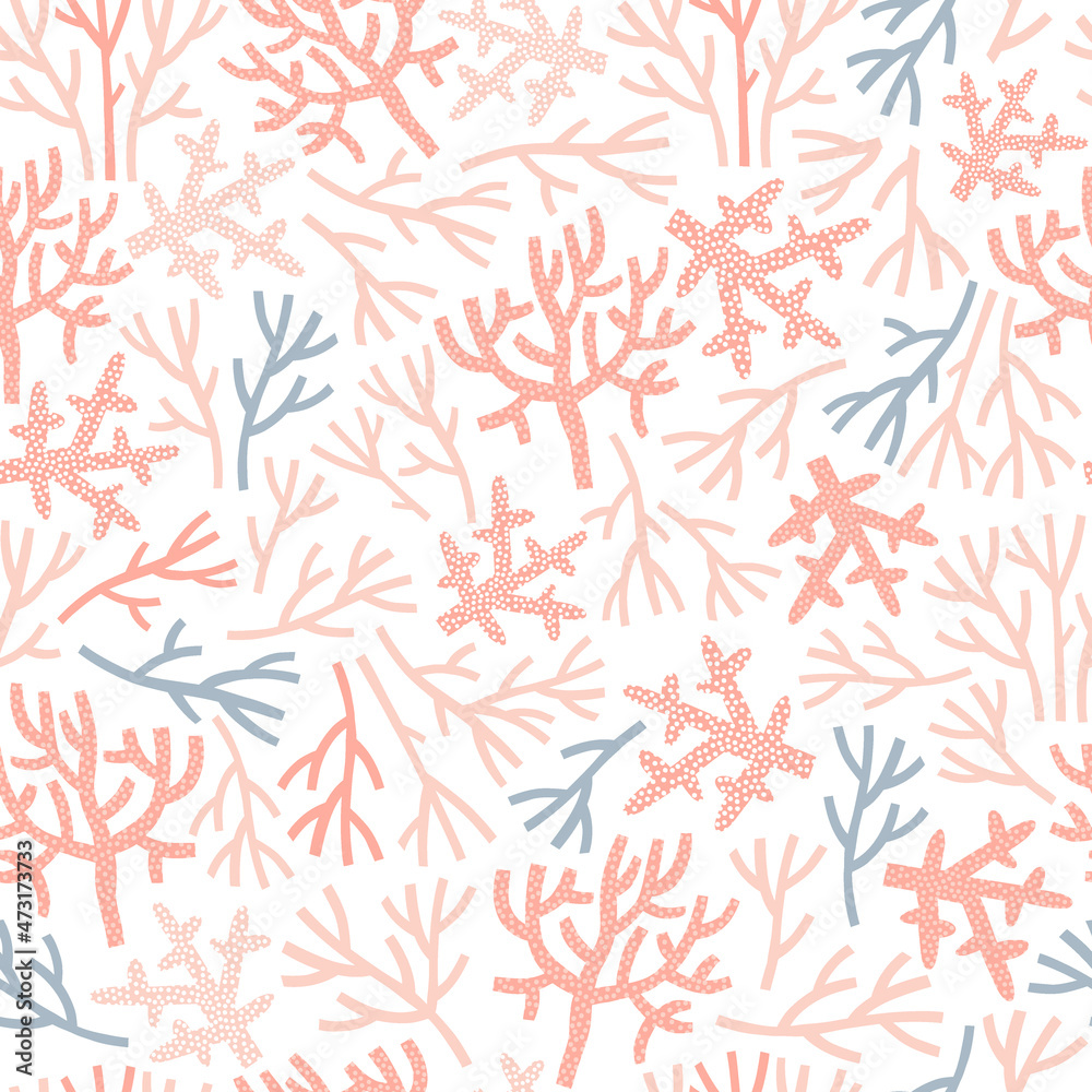 Pastel colours pink blue sea corals vector seamless pattern. Underwater ...
