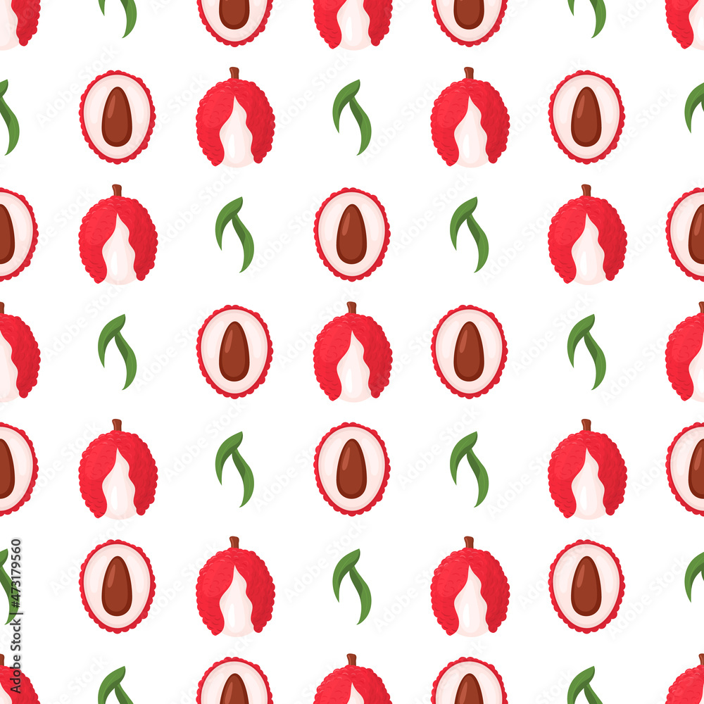 Seamless pattern with fresh bright lychee fruits isolated on white ...