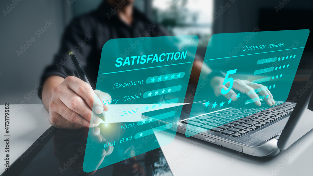 The concept of a customer satisfaction survey.Versual screen, business ...