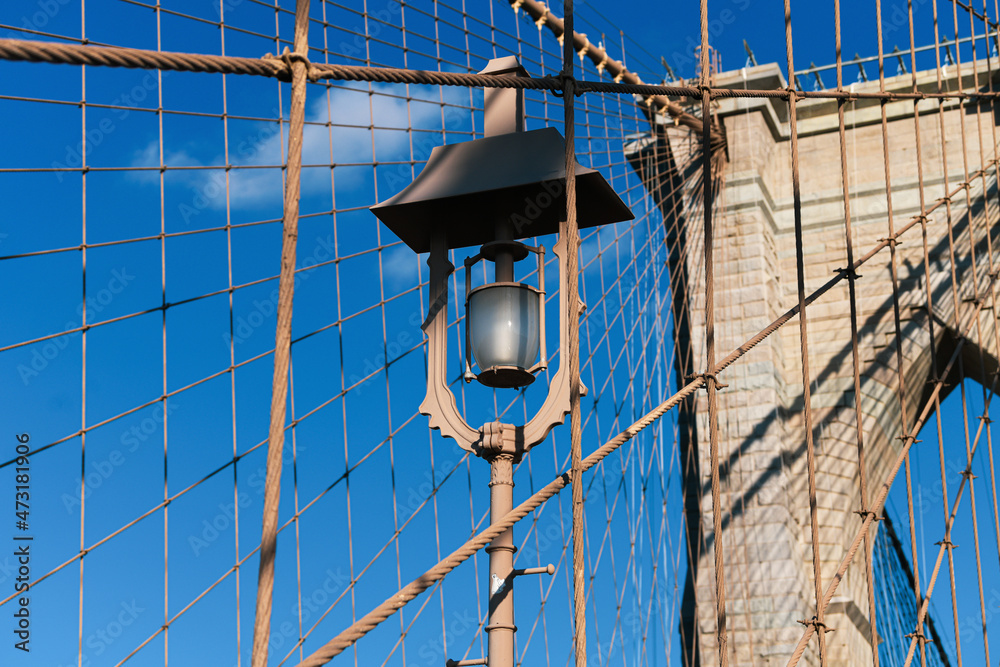 Details of the hybrid cable-stayed suspension Brooklyn Bridge, built in ...