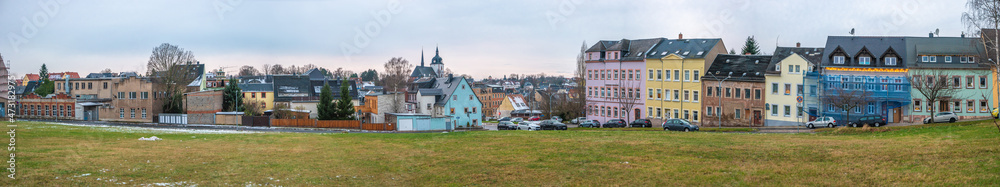 Panoramic view over small town Mittweida, its historical downtown in ...
