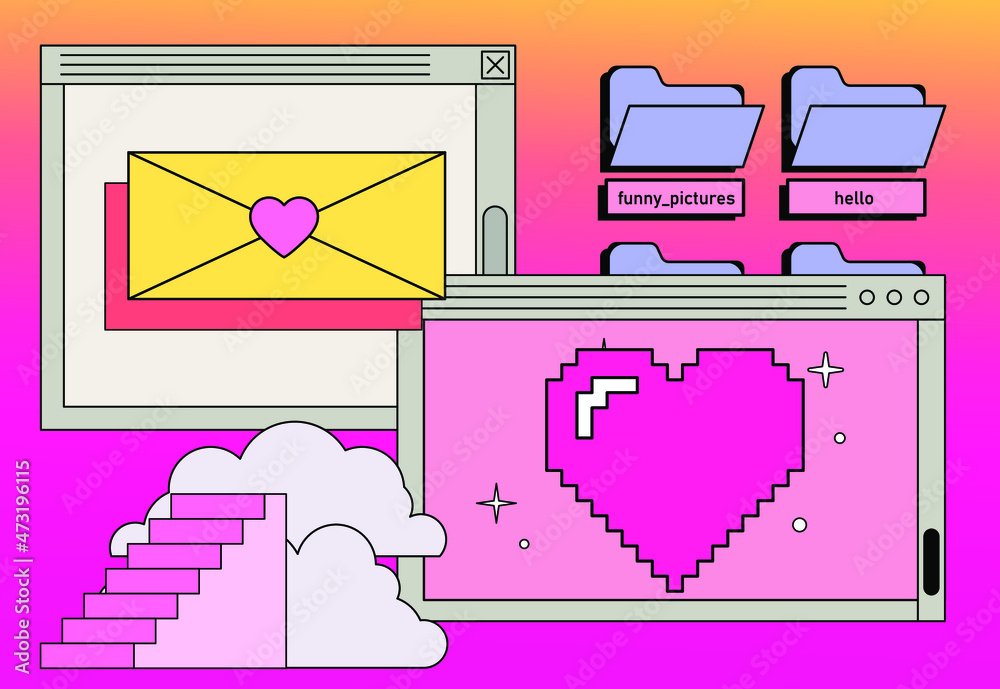 Retrowave user interface, retro operating system with message boxes and ...