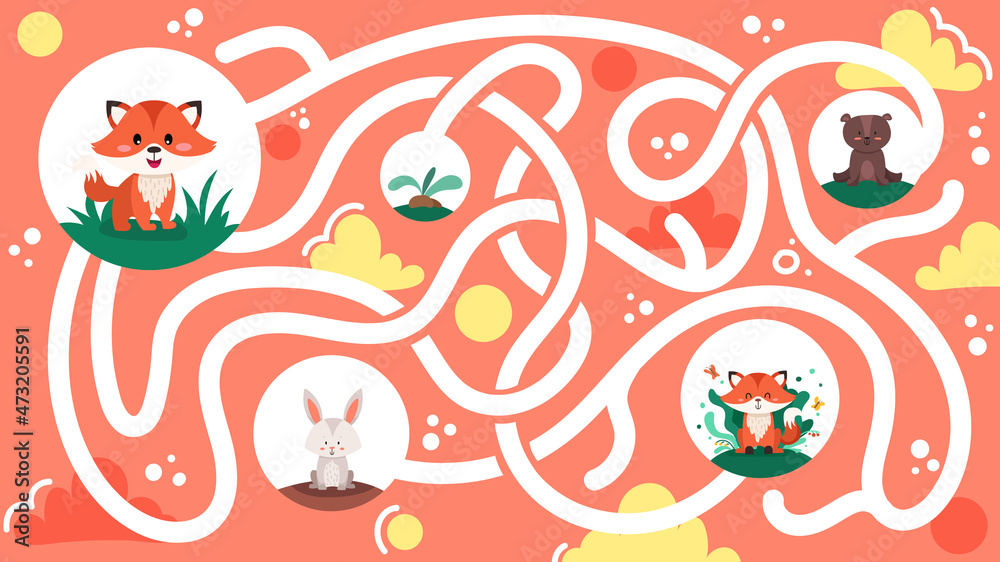 Funny maze for children with cute animals and bright colors. Help the ...