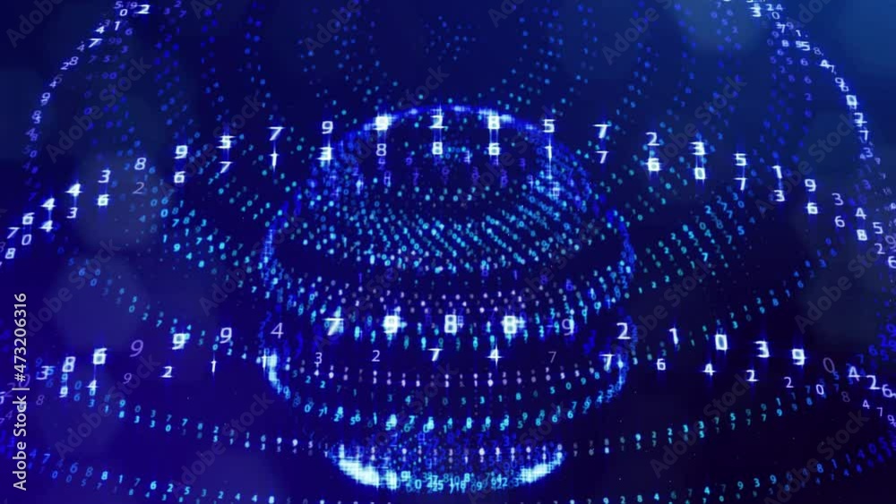 3d loop background, concept of digital data processing, calculation and visualization of ...
