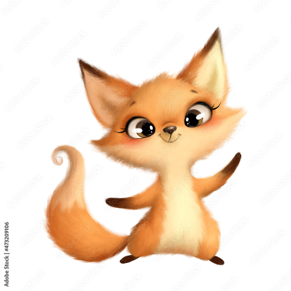 ภาพประกอบสต็อก Illustration of a cute cartoon fox isolated on a white ...