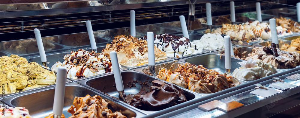 Traditional ice cream shop, where they sell handmade ice cream of ...