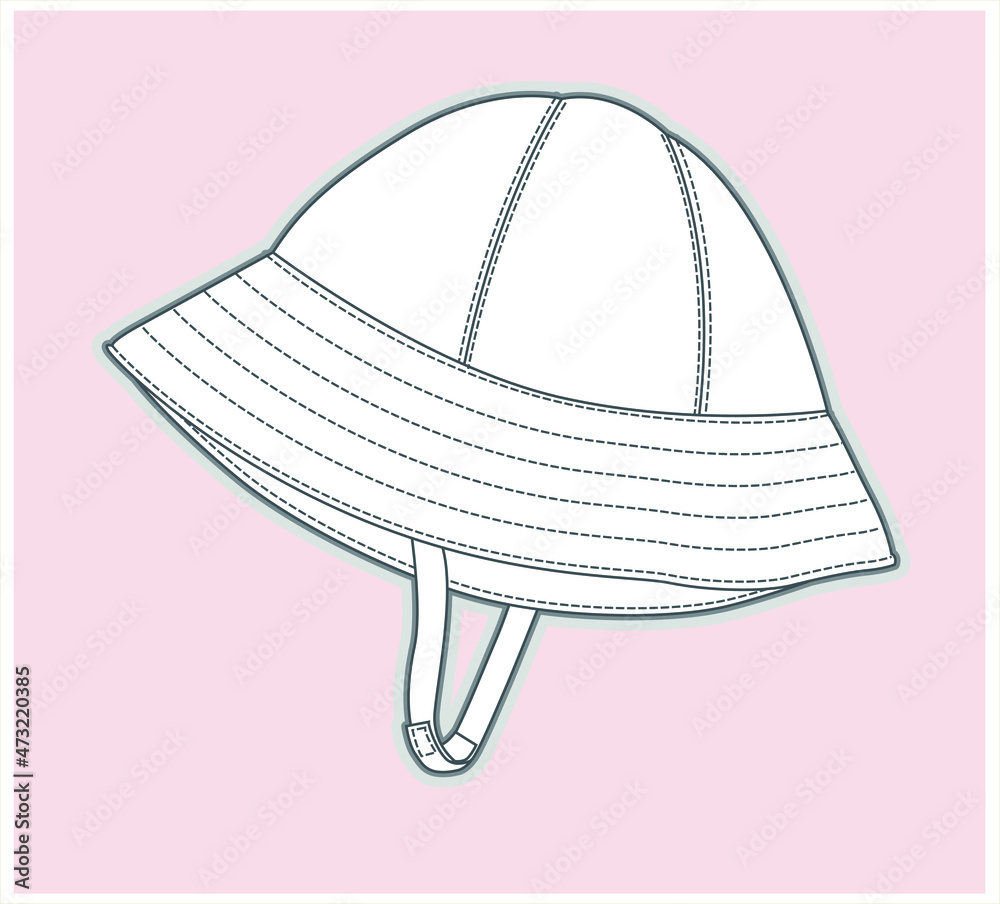 Kids Hat fashion flat sketch template, Hat vector illustration, drawing ...