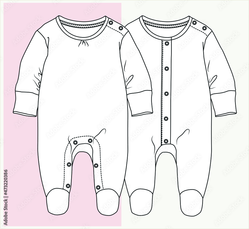 Baby Romper. Baby clothes Flat Sketch. vector illustration. Easy ...