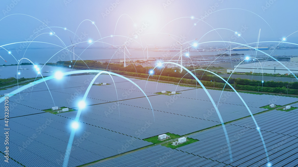 Solar power plant and communication network concept. Renewable energy ...