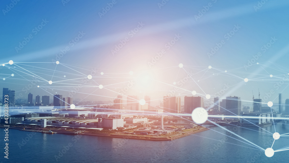 Smart city and communication network concept. 5G. IoT (Internet of ...