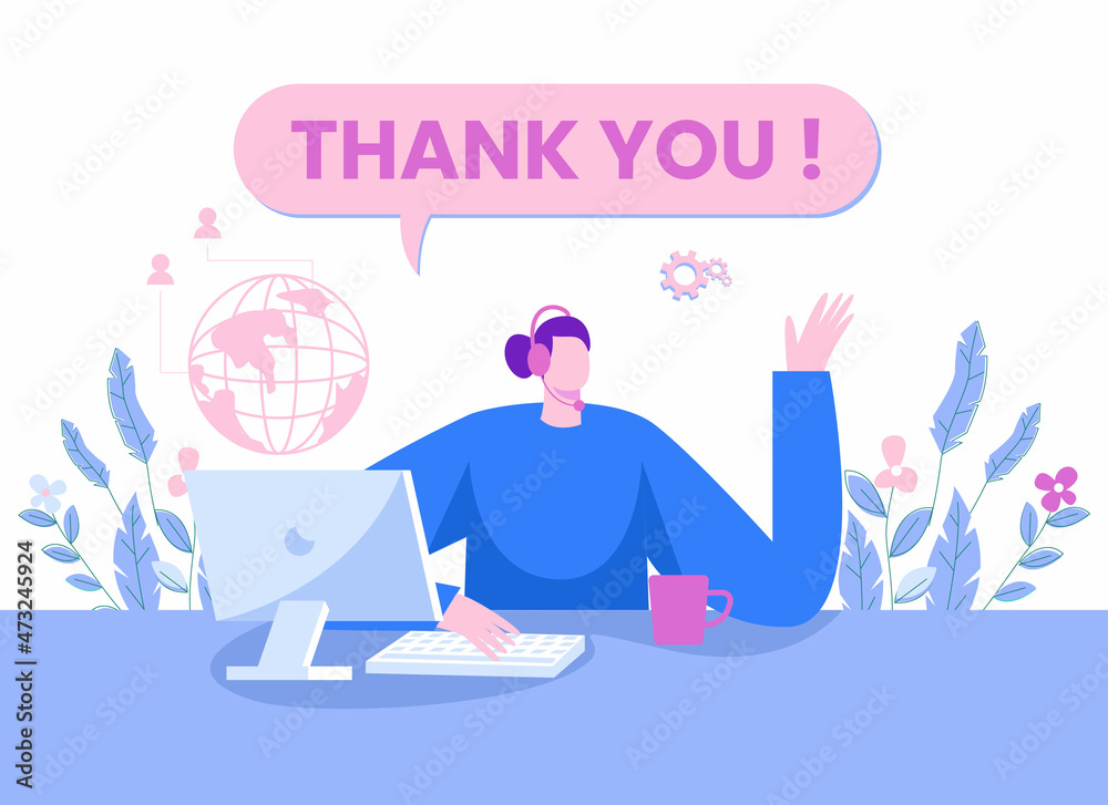 Thank you website page illustration concept vector, web support page ...