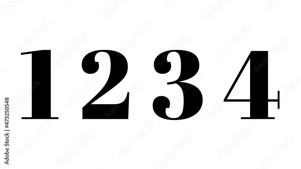 Numbers In A Set 1 2 3 4. Black Text And white Background. One Two ...