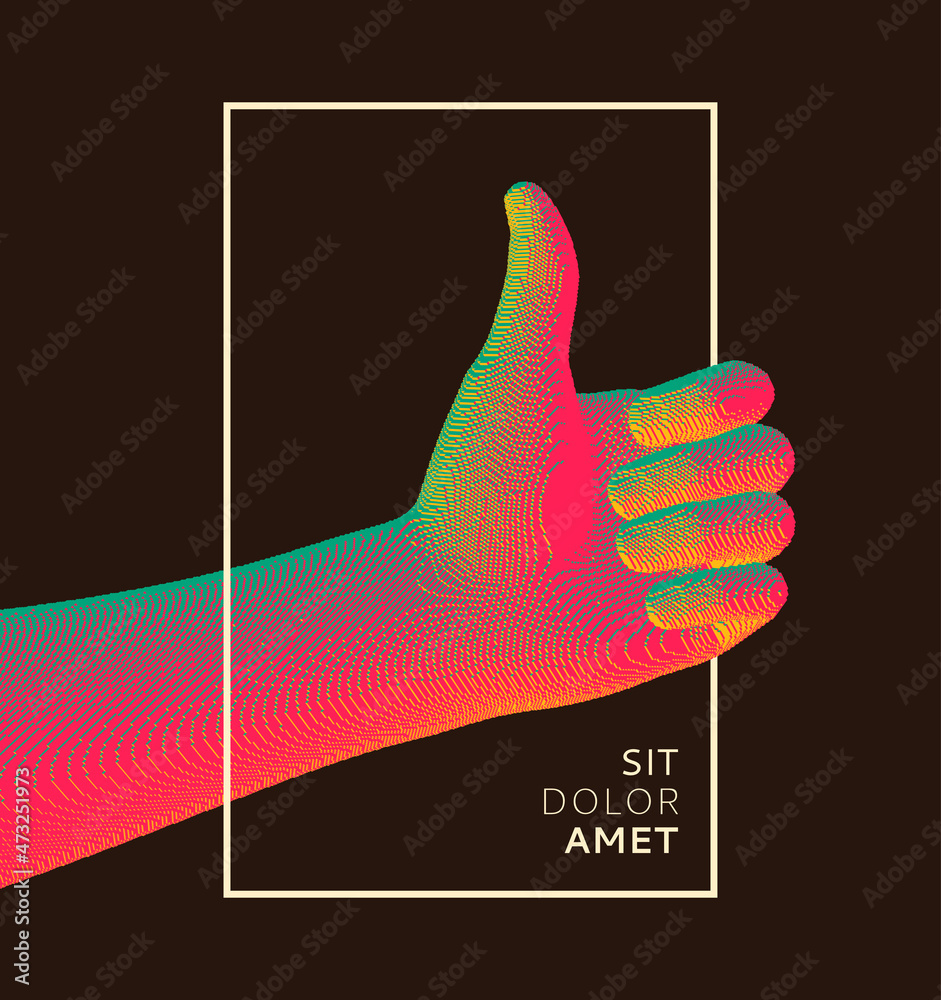 Thumbs up symbol. Hand show like or good. Sign success and nice. Voxel ...