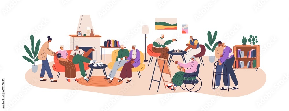 Senior aged people living in nursing home. Caregivers caring about old ...