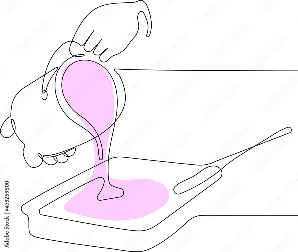 Continuous one line drawing of wall painter tool brush roller bucket ...