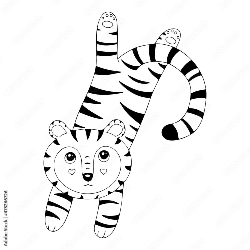 Cute little tiger. Cartoon vector character isolated on a white ...