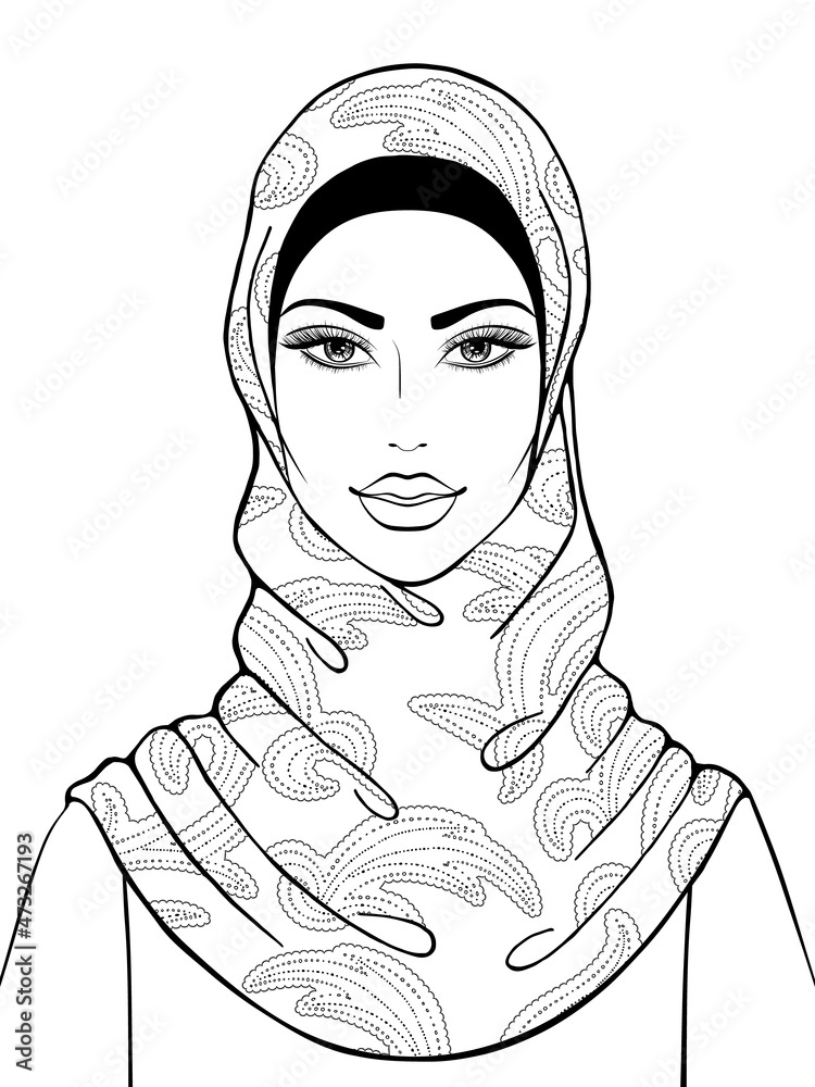 Hijab. Beautiful muslim woman in hijab with a pattern. Islamic lady in ...